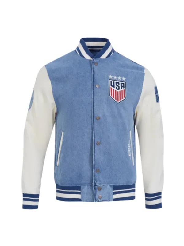 US Soccer 2025 Blue Denim Varsity Jacket - USA Jacket Store